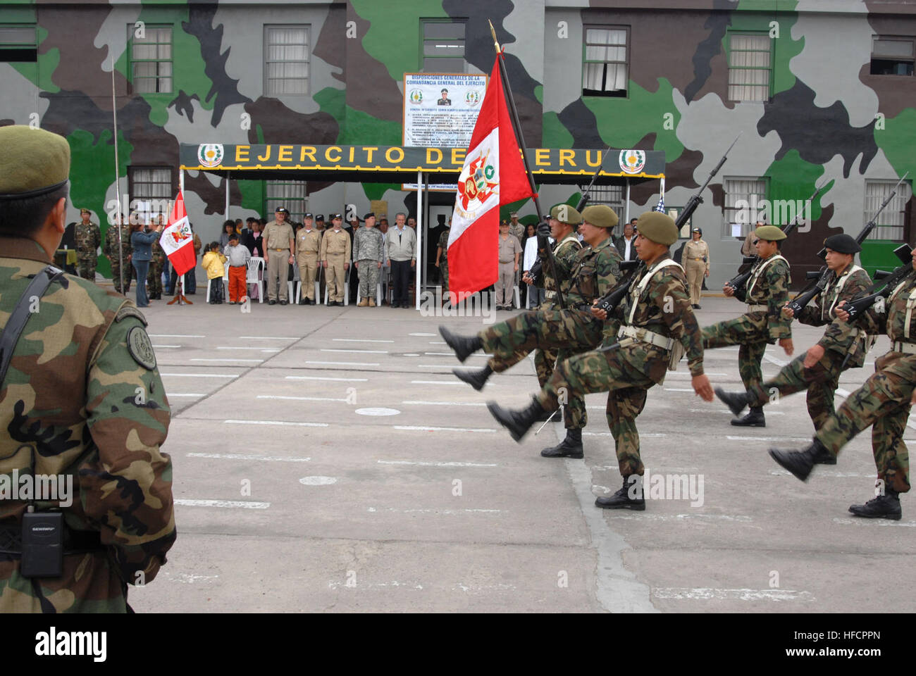 Peruvian army soldiers perform during a closing ceremony to celebrate ...