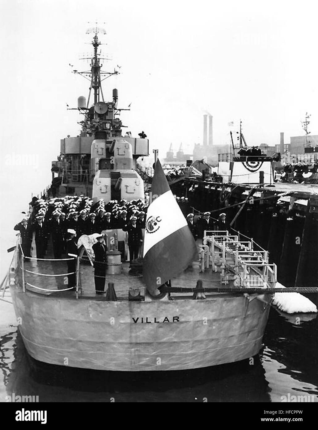 (Peruvian Destroyer, formerly USS Benham, DD-796) Ship's crew salutes ...