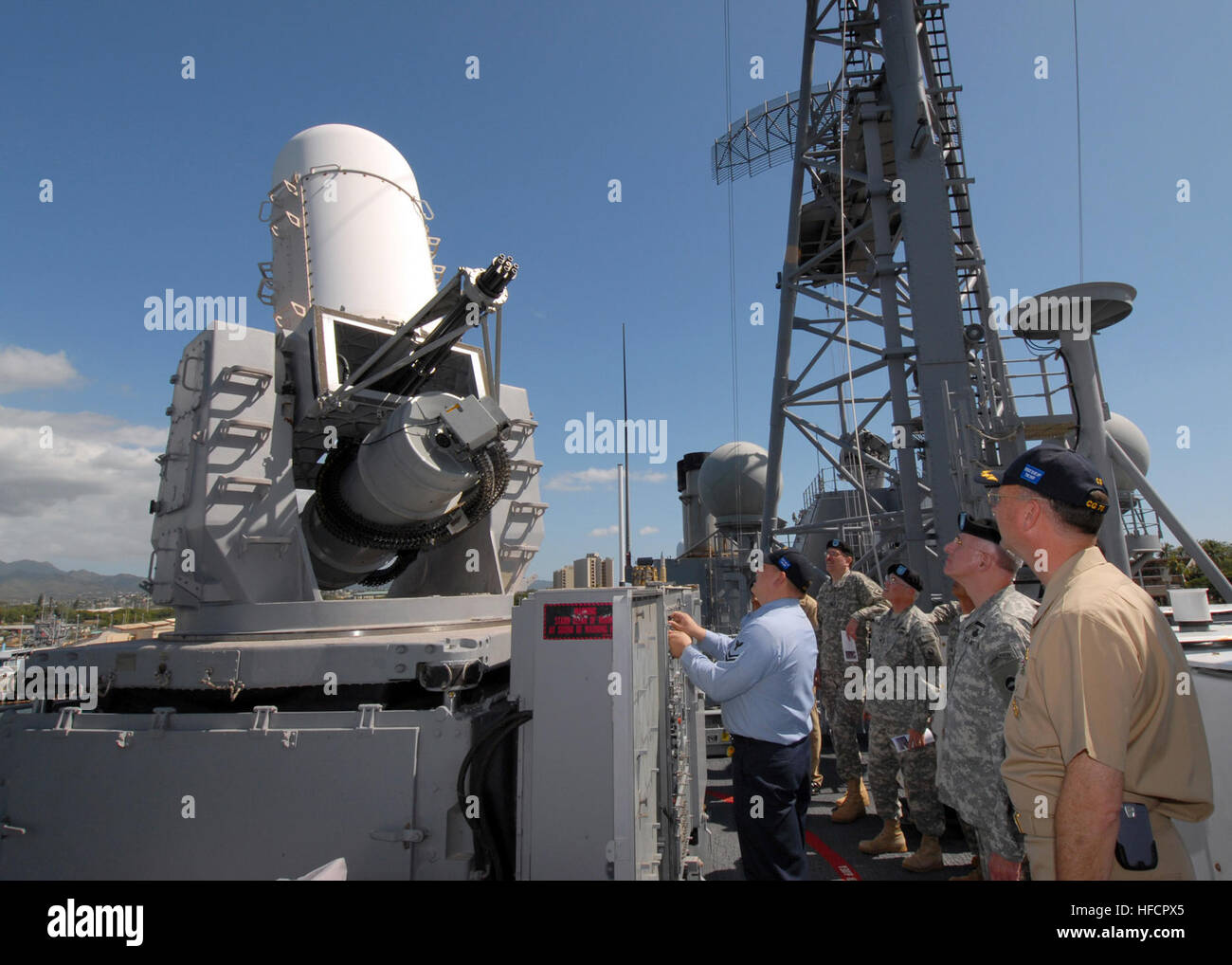 U.S. Navy Fire Controlman manually operates the Phalanx Close-In ...
