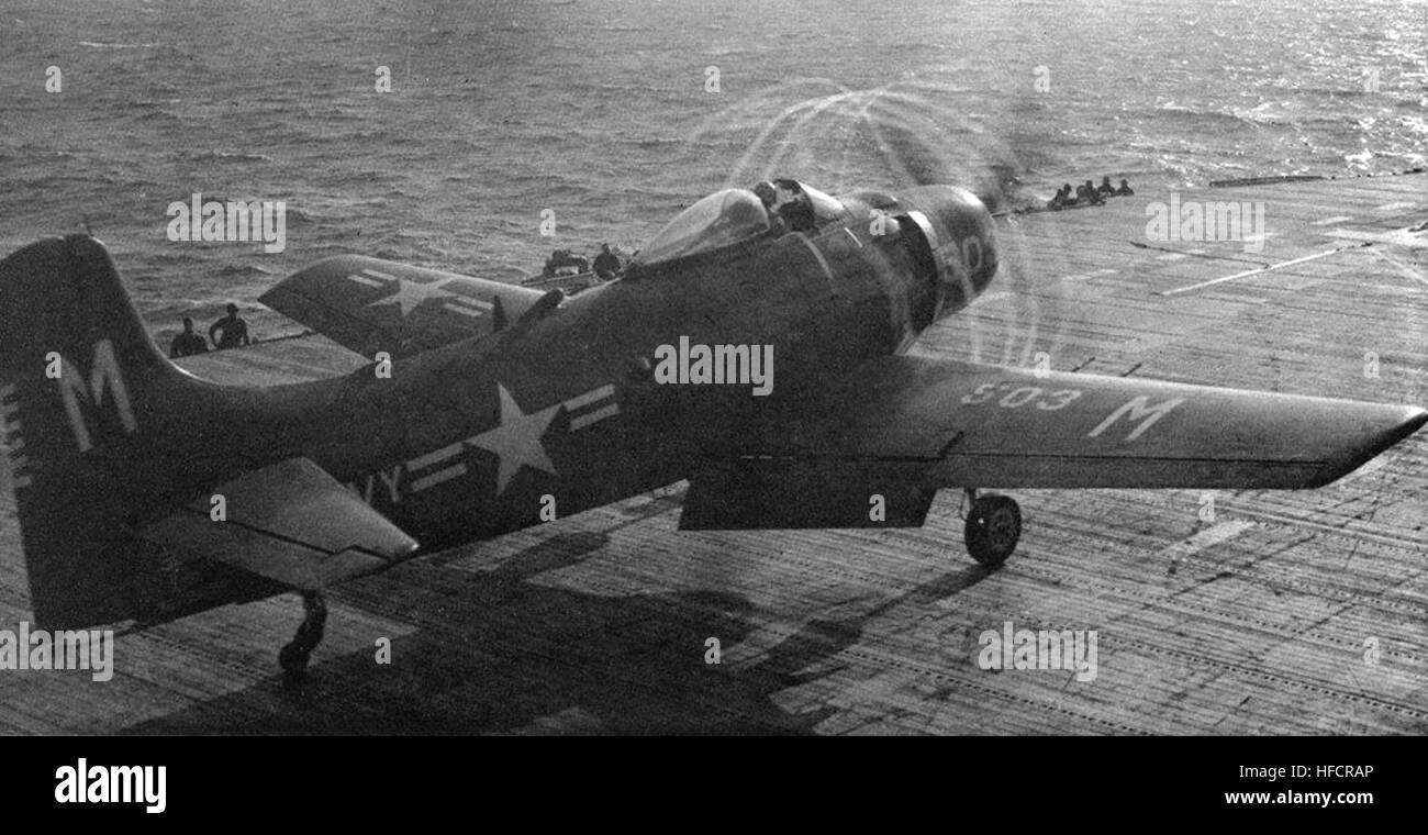 AD-2 of VA-65 is launched from USS Yorktown (CVA-10) c1953 Stock Photo ...