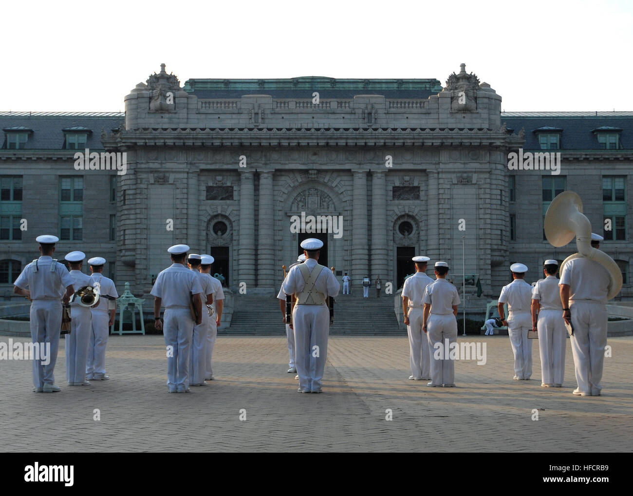 The U.S. Naval Academy Band stands in formation in front of historic ...