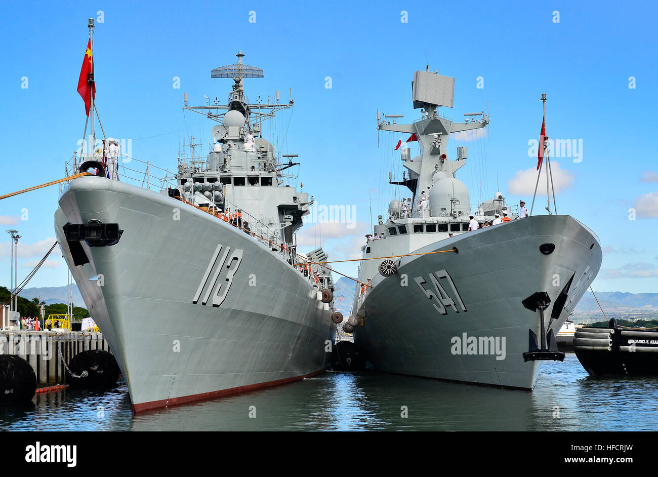 The Chinese PLA Navy Jiangkai-class frigate Linyi and Luhu-class ...