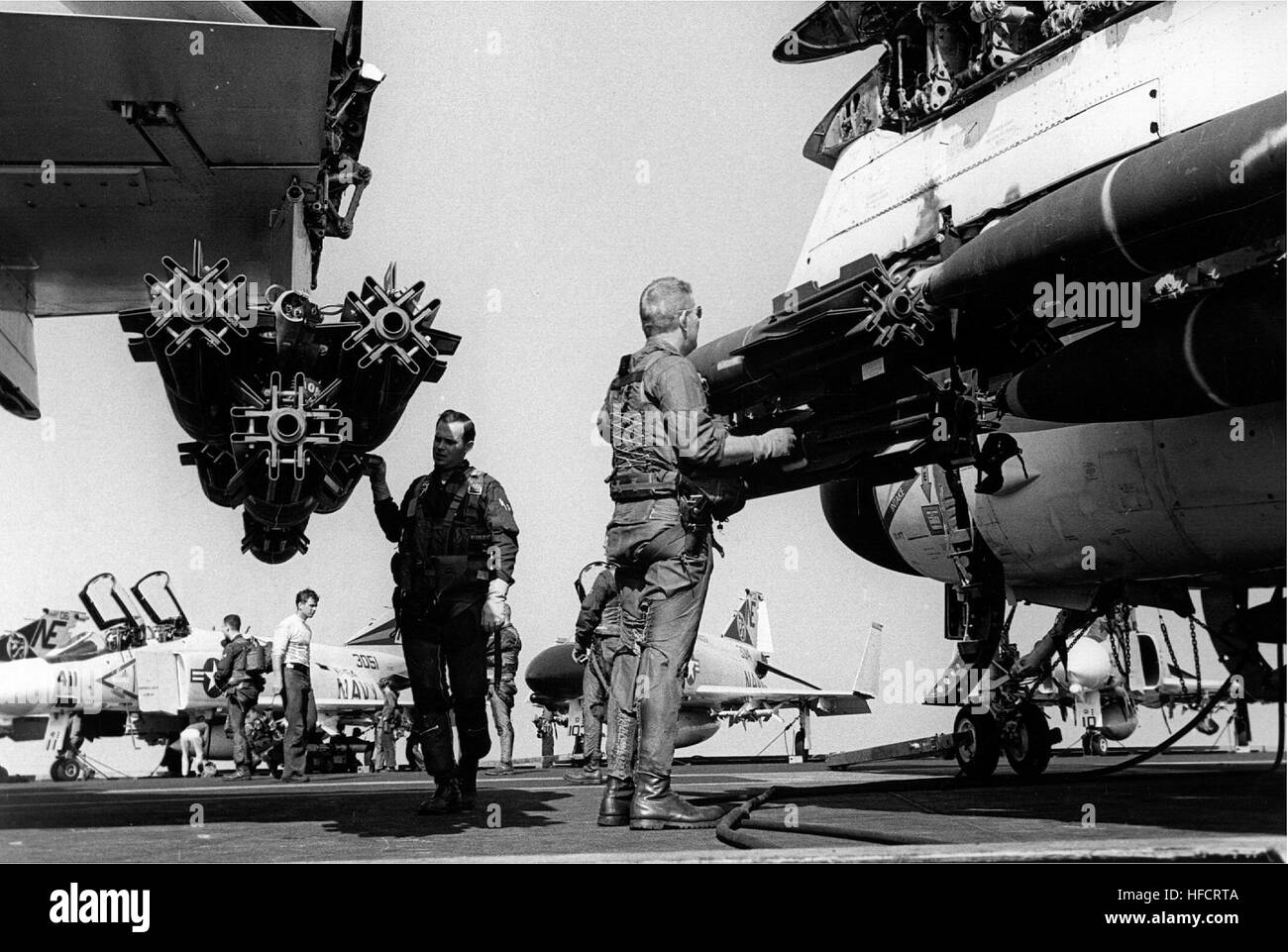 Preflight check on aircraft aboard USS Ranger (CVA-61) in January 1968 ...
