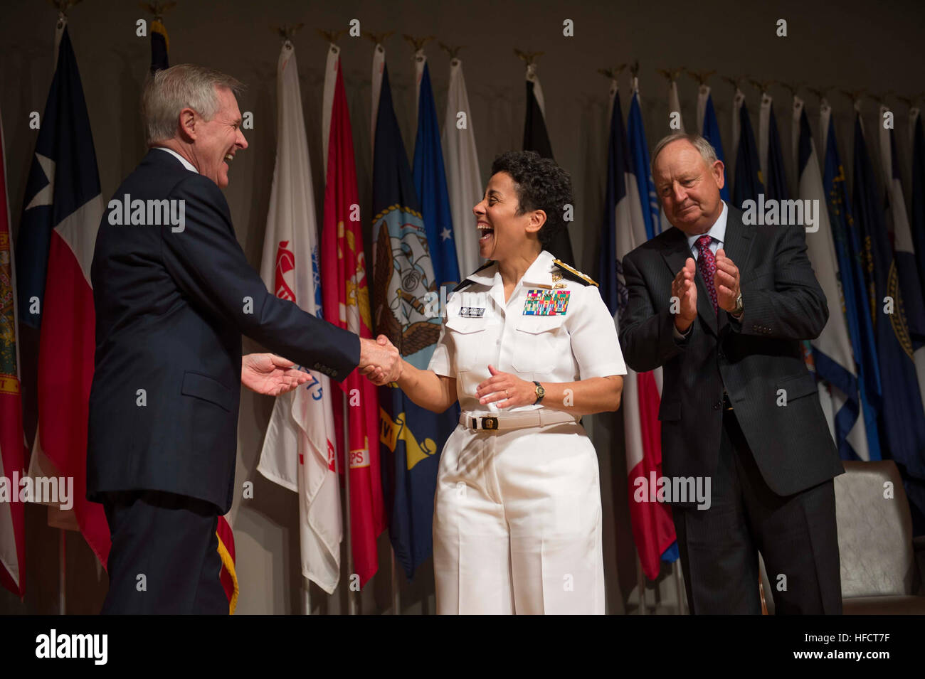 Secretary of the Navy Ray Mabus congratulates Adm. Michelle Howard ...