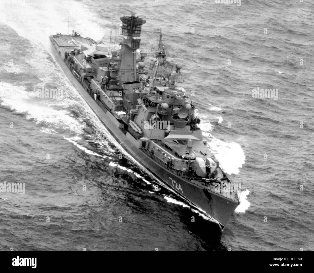 An aerial starboard bow view of the Soviet Kashin class destroyer ...