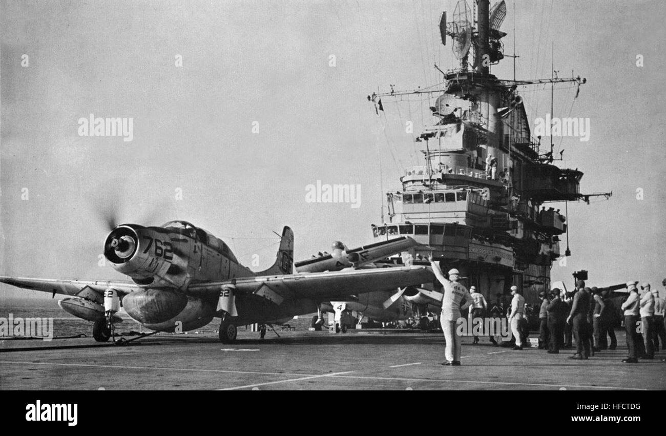 AD-5W Skyraider from VAW-12 Bats is launched from USS Randolph (CVS-15 ...