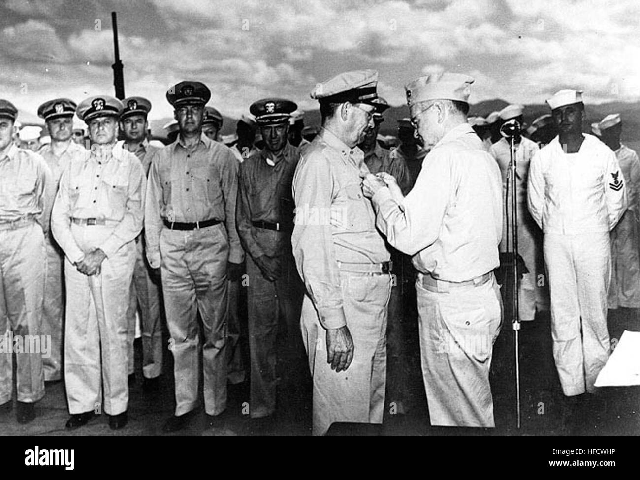 Rear Admiral Willis A. Lee is presented with the Navy Cross Stock Photo ...