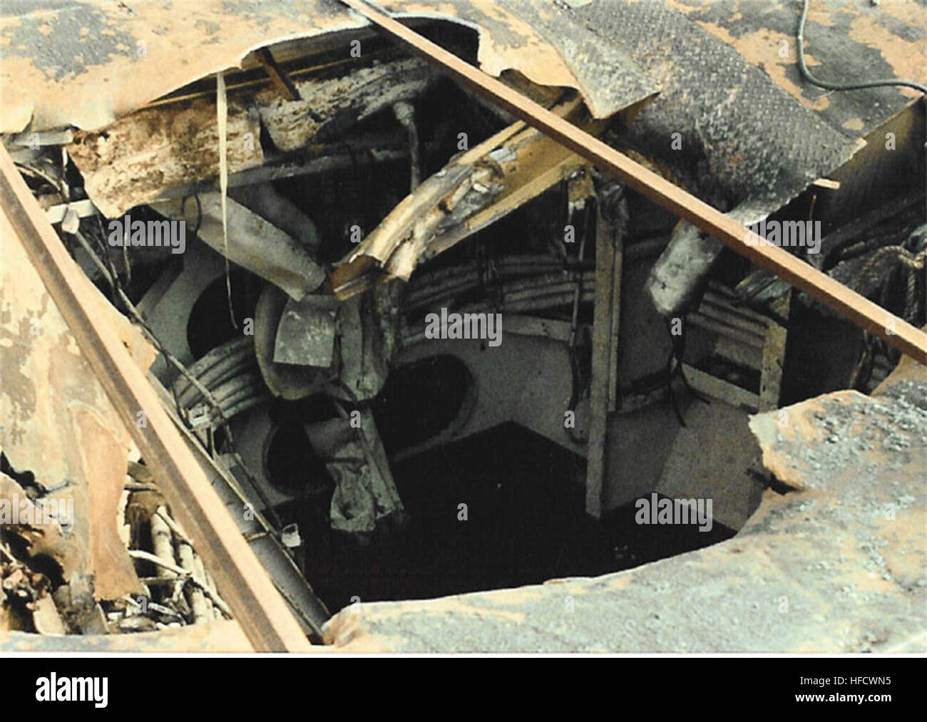 Image shows the aftermath of bomb damage, highlighting structural ...