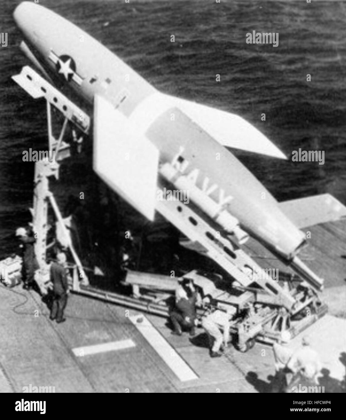 Regulus missile on launcher on USS Hancock (CVA-19) c1954 Stock Photo ...