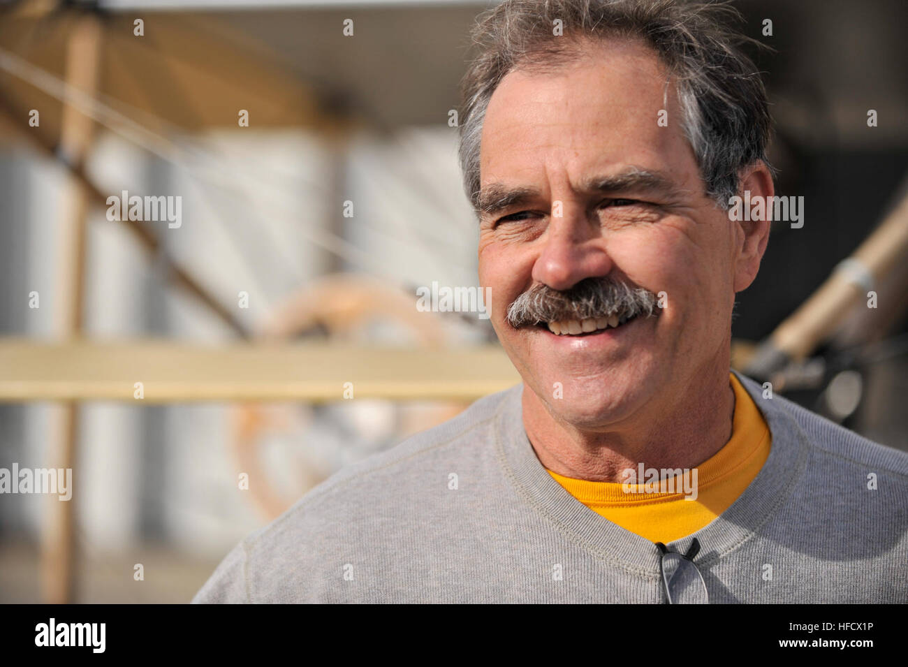 A replica Curtiss bi-plane, like the one flown by Eugene Ely 100 years ...