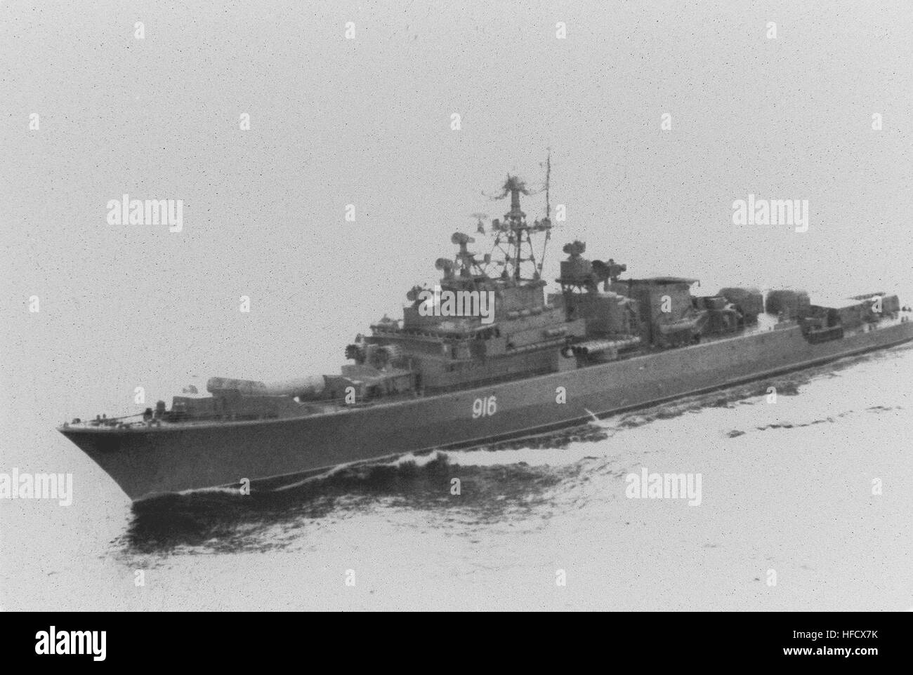 Aerial port bow view of the Russian Northern Fleet Krivak II class ...