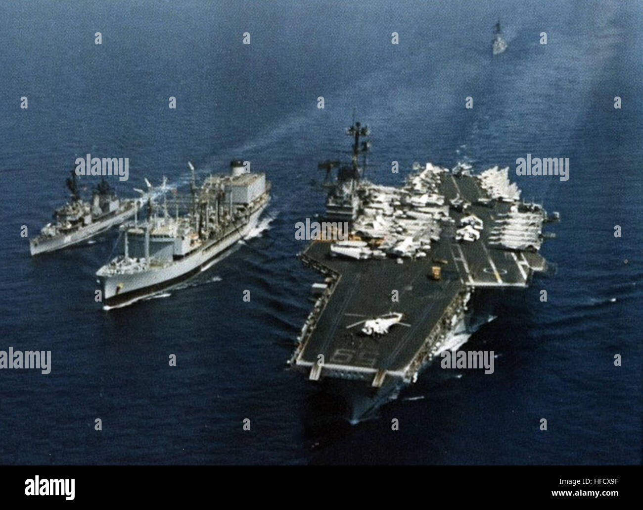 RFA Olna (A123) refueling USS Forrestal (CV-59) and destroyer 1978 ...