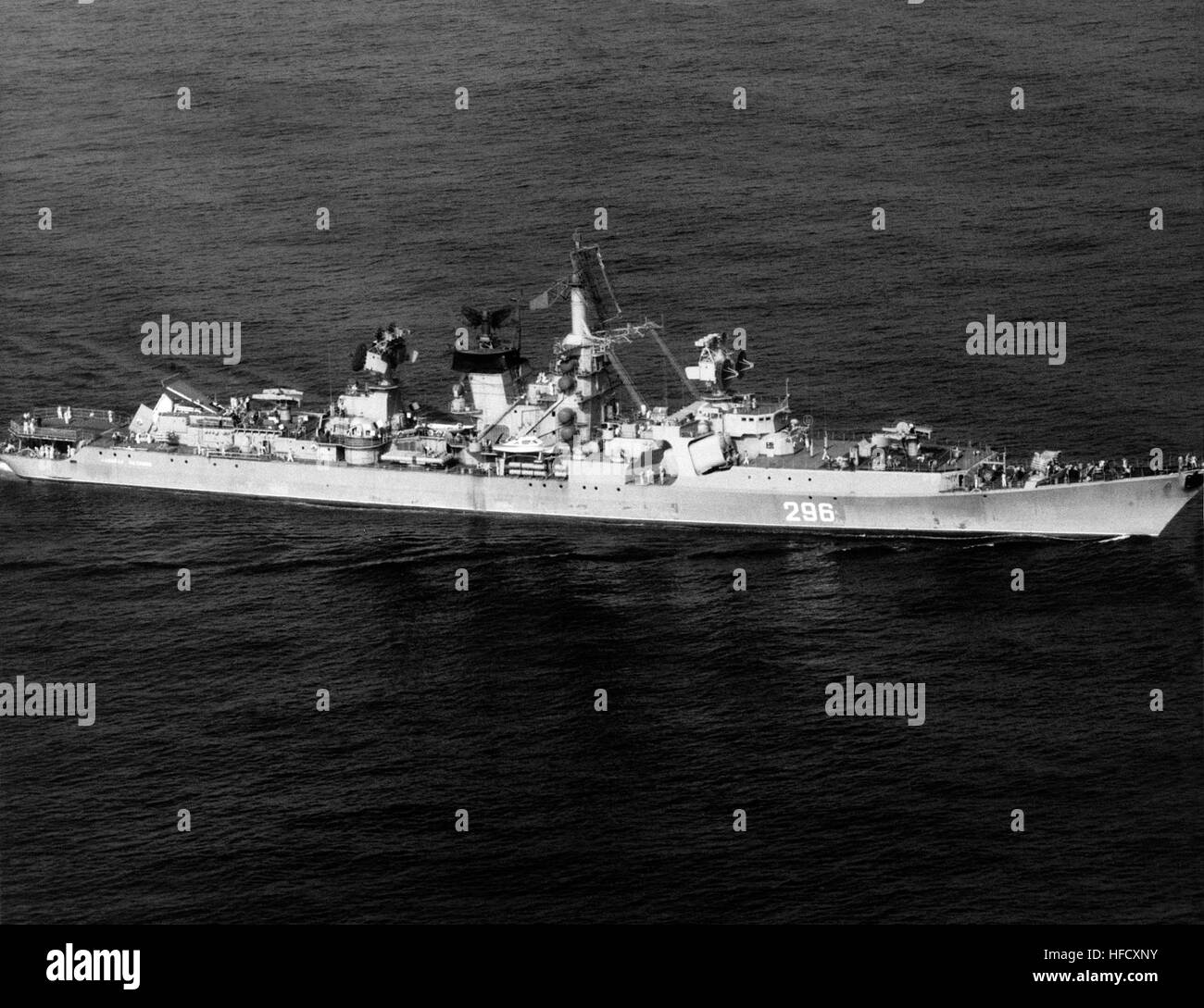 Soviet Kresta II class guided missile cruiser transits at sea, equipped ...