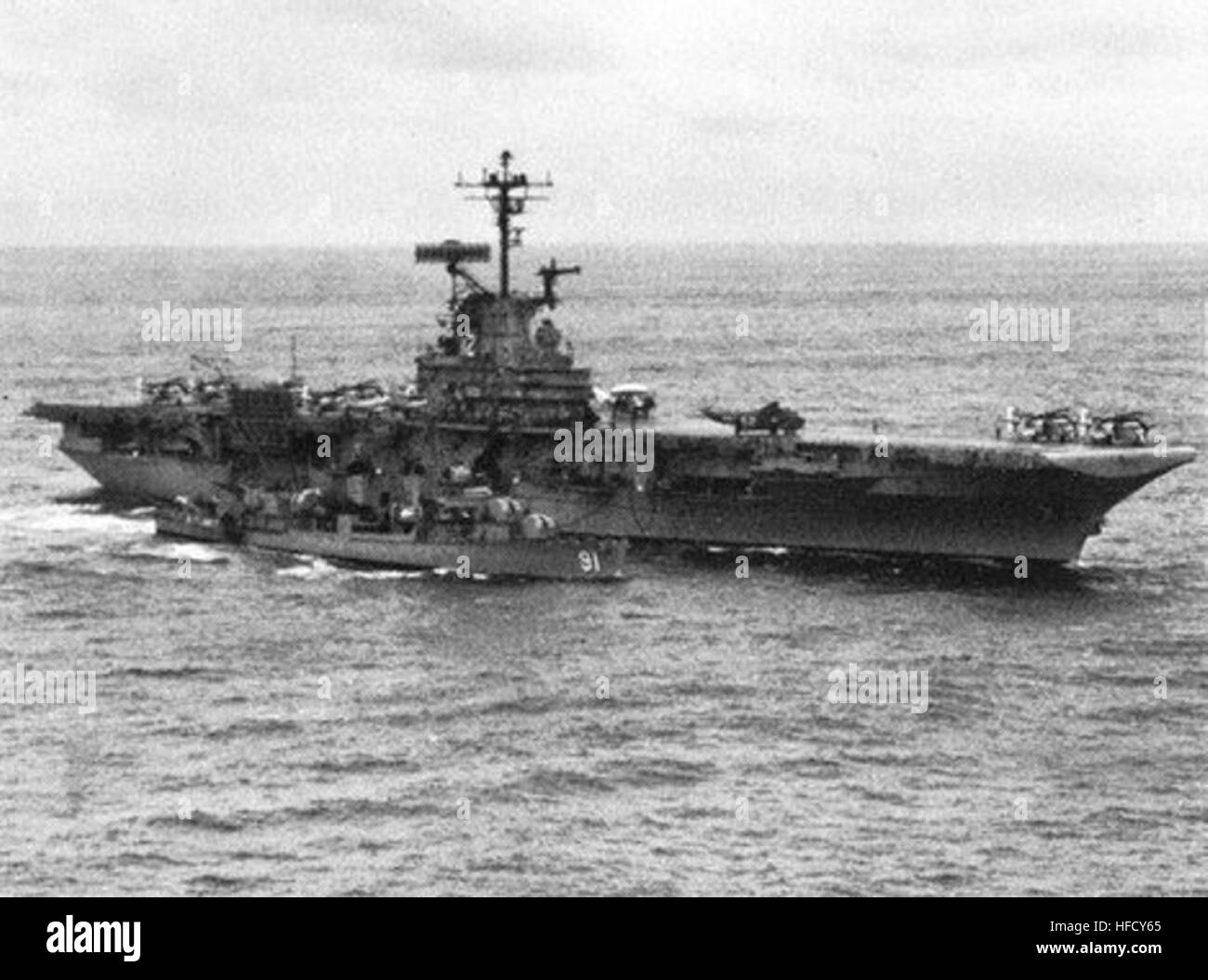 ROKS Chung Mu (DD-91) refuels from USS Hornet (CVS-12) c1966 Stock ...