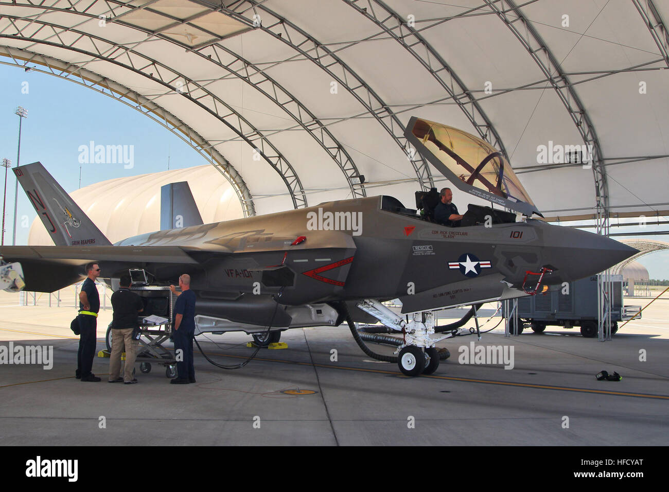 A U.S. Navy F-35C Lightning II aircraft assigned to Strike Fighter Squadron (VFA) 101 undergoes ...