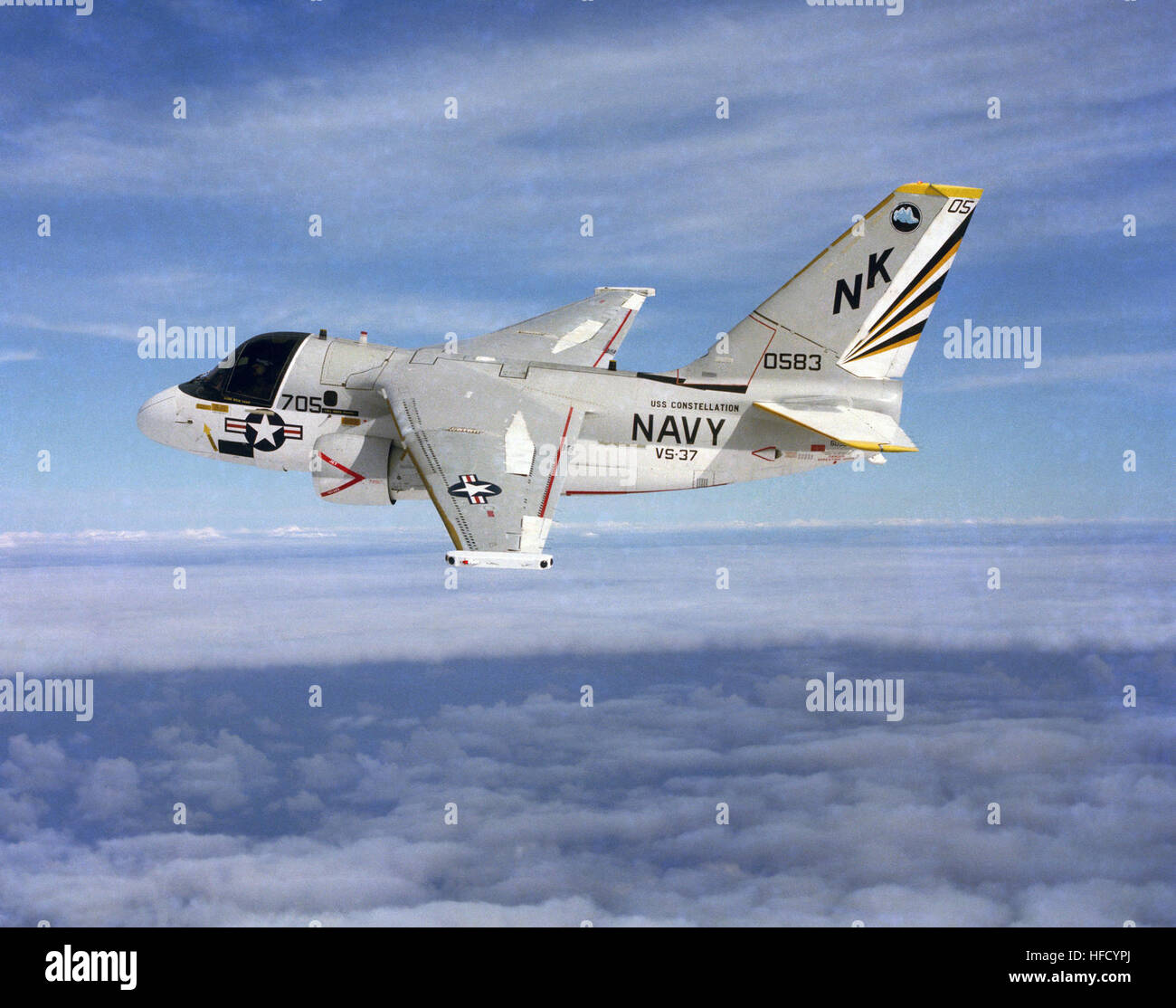 Aerial view of a US Navy (USN) S-3 Viking aircraft, from the Sea ...