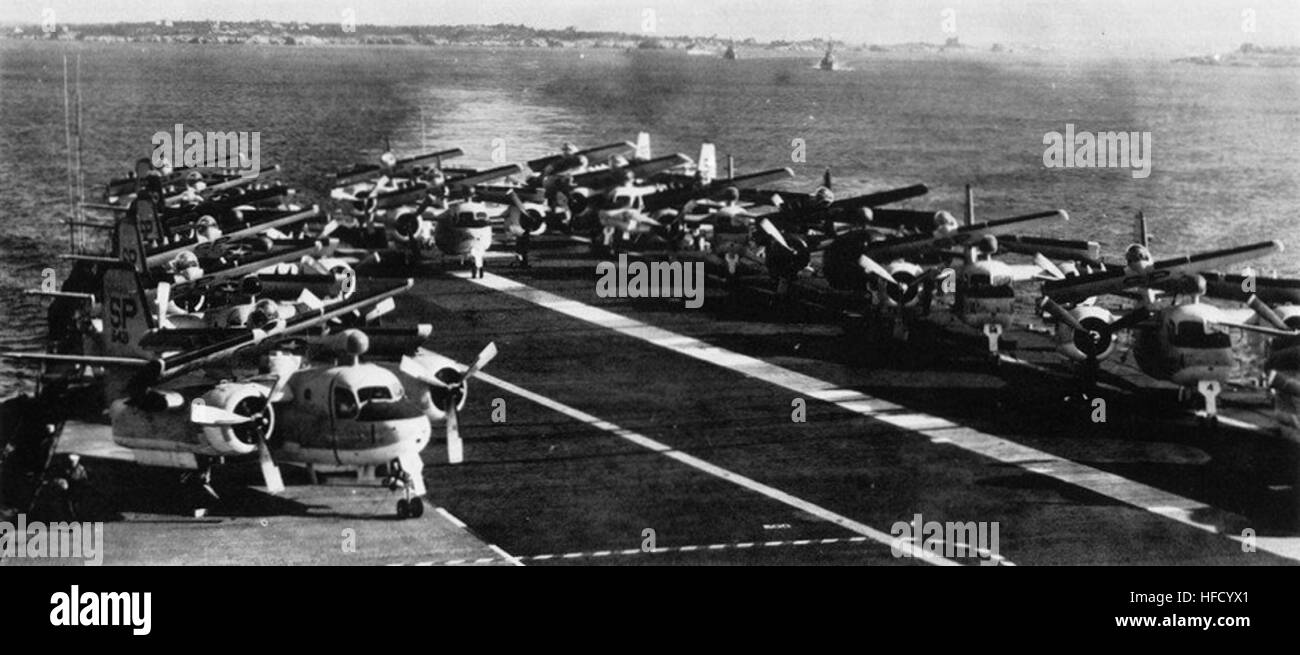 S2F-1 Trackers of VS-31 on USS Antietam (CVS-36) in 1956 Stock Photo ...