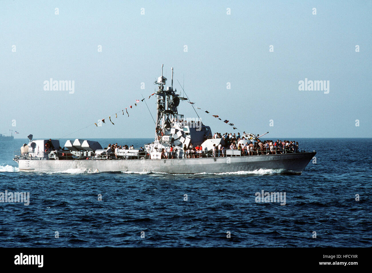A starboard beam view of the Israeli Saar 3 class fast attack ship INS ...