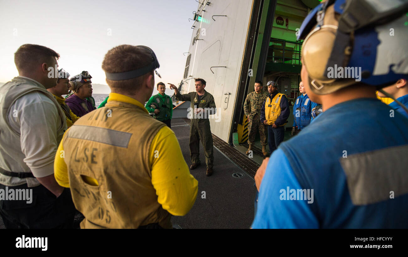 Air boss aboard San Antonio-class amphibious transport dock USS Green ...
