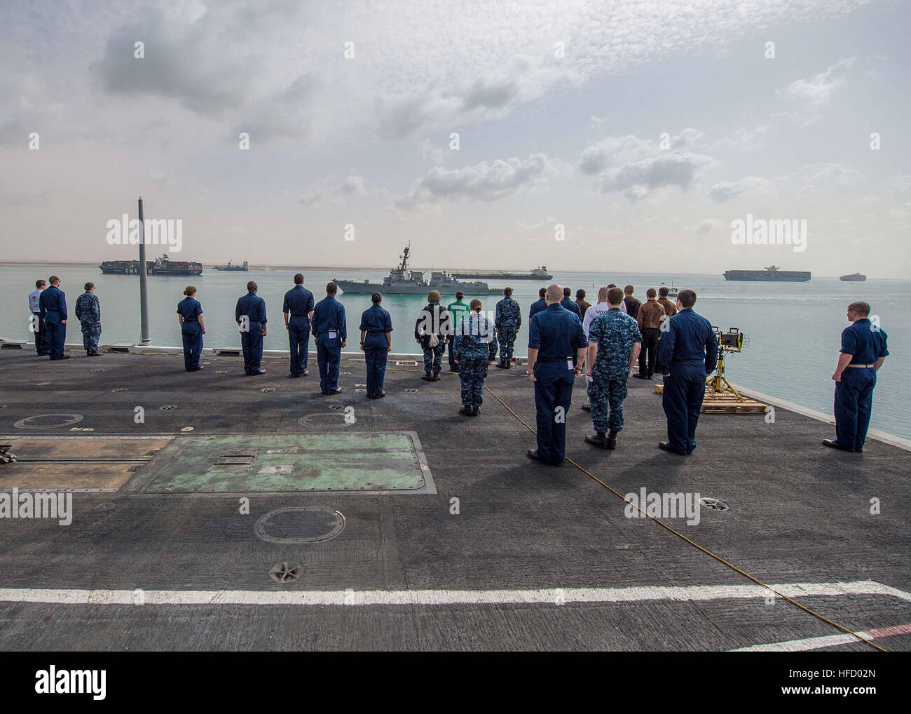 SUEZ CANAL (March 16, 2013) Sailors aboard the aircraft carrier USS ...