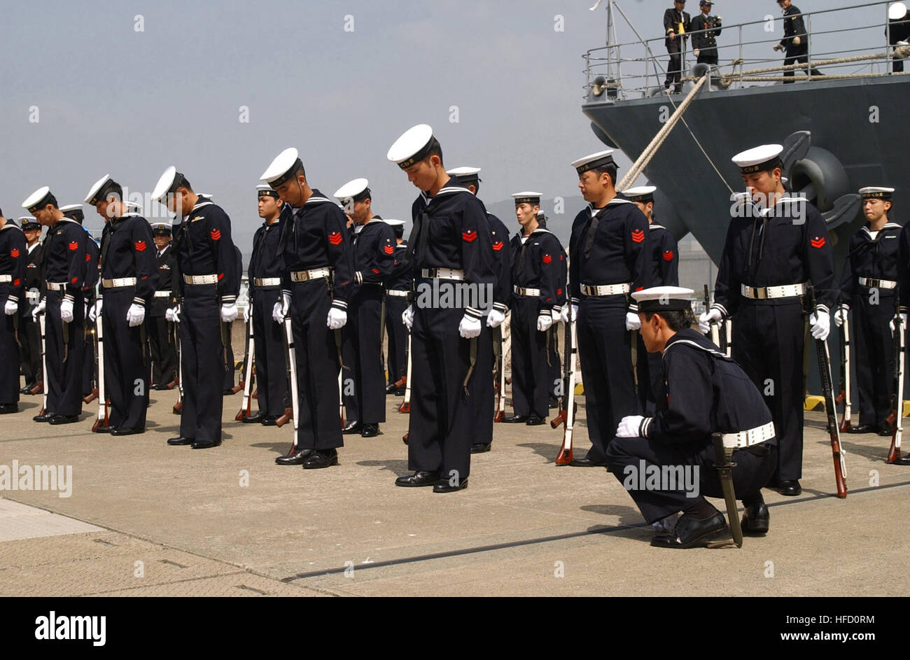 Members of the Japanese Maritime Self Defense Force (MSDF) line up in ...