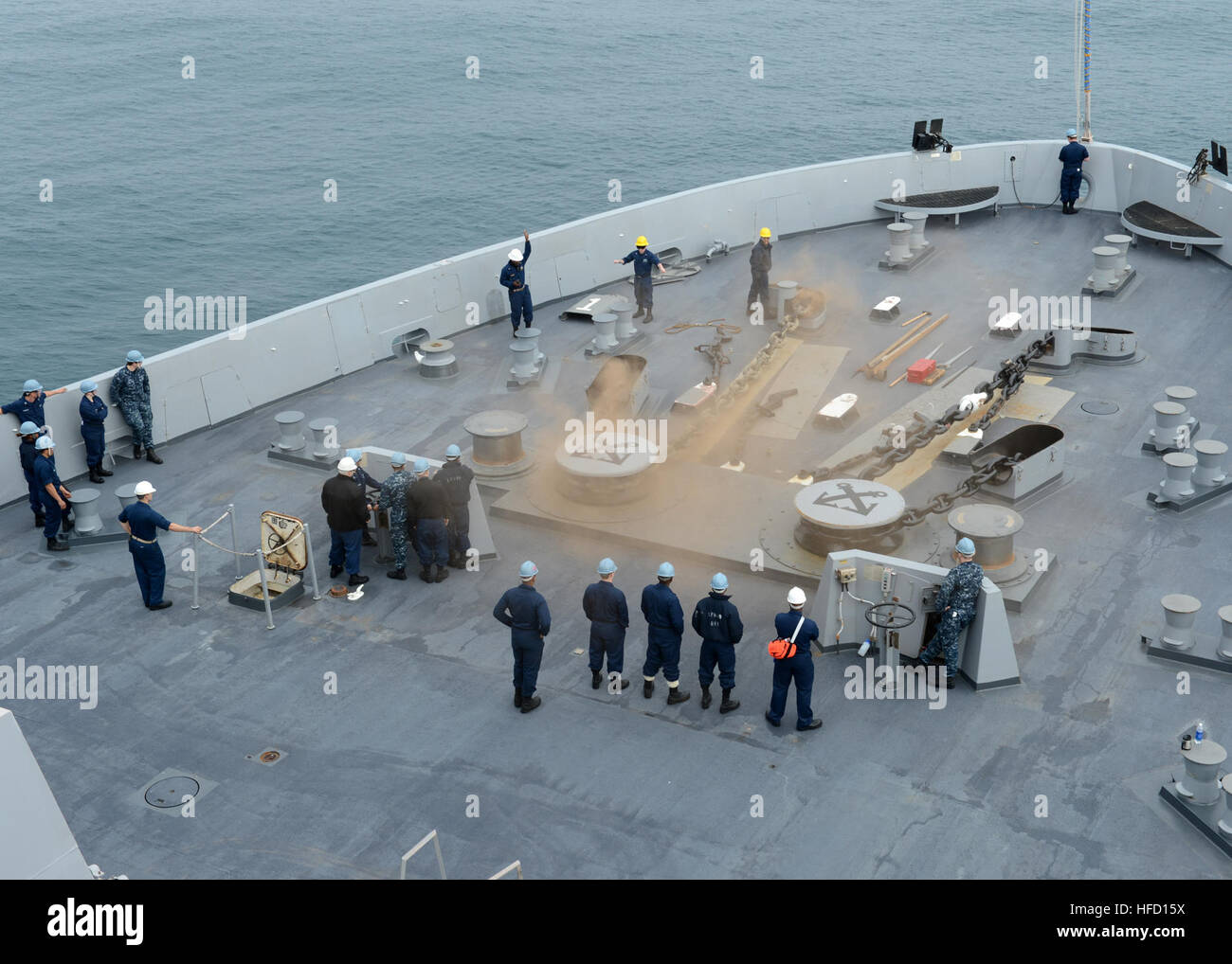 ATLANTIC OCEAN (Feb. 8, 2013) Sailors release the port anchor during a ...