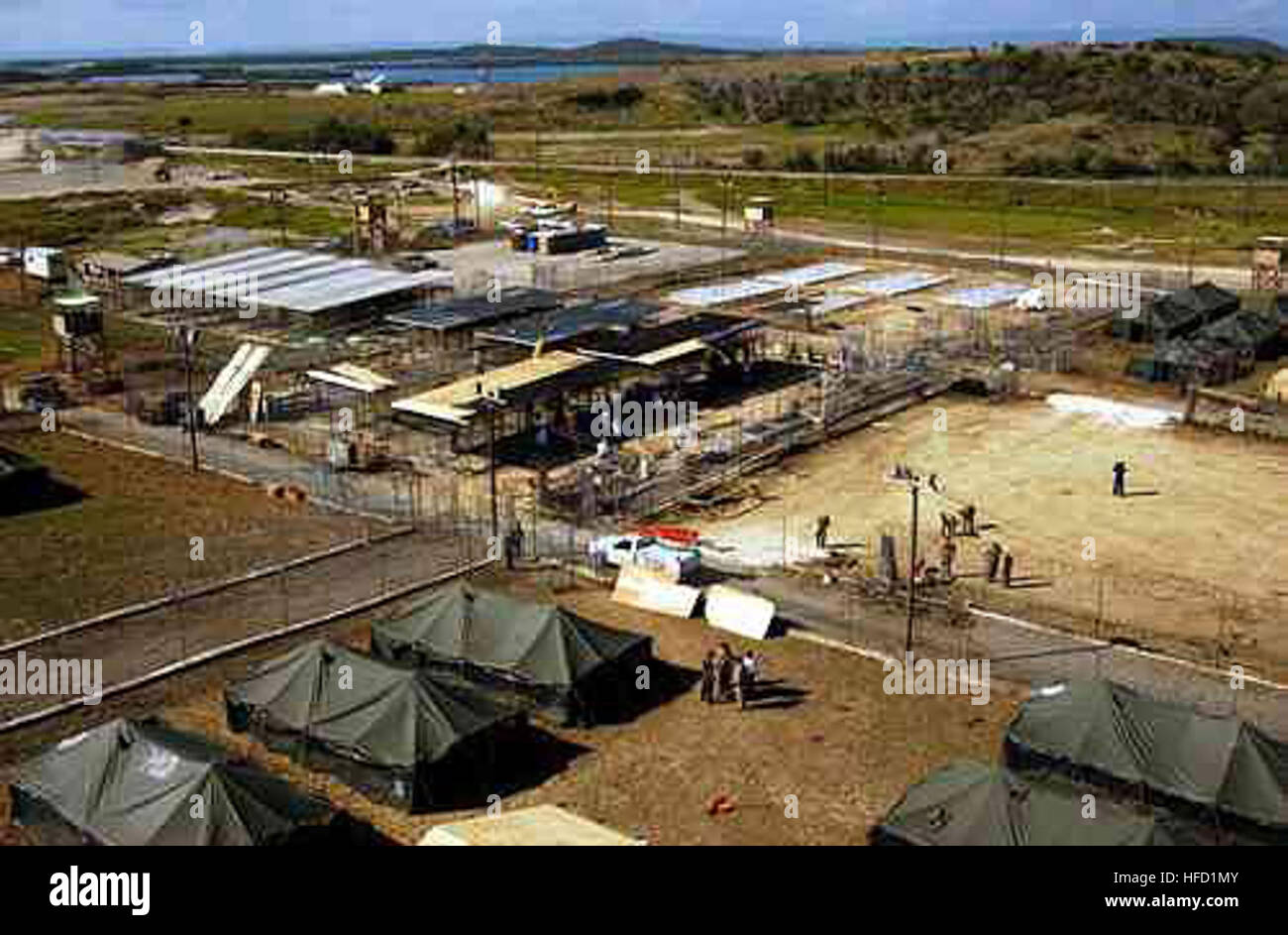 An aerial view of Camp X-Ray, a U.S. military detention facility in ...