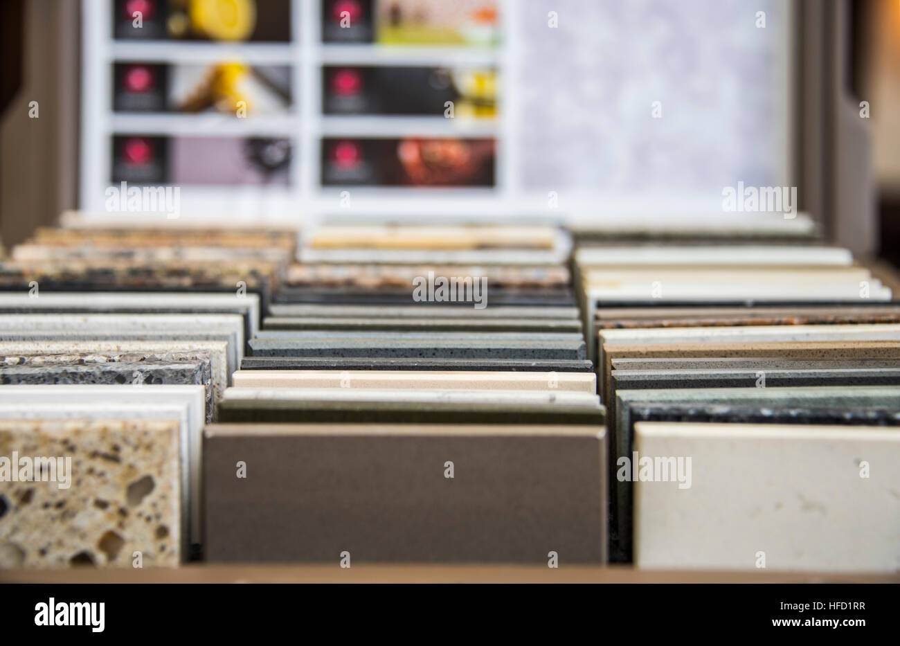 Kitchen counters color samples on store shelves Stock Photo - Alamy