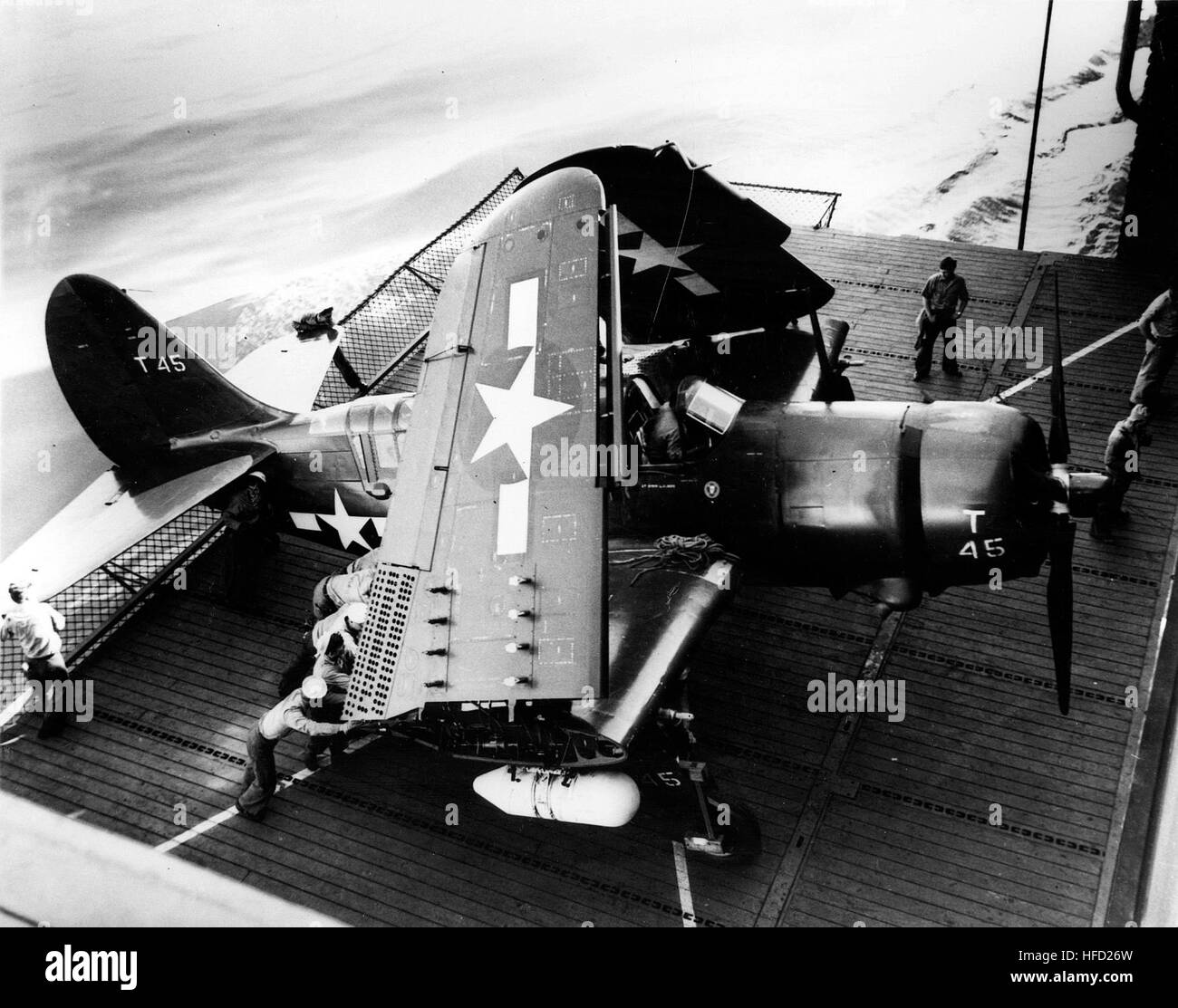 SB2C-5 Helldiver on elevator of aircraft carrier 1945 Stock Photo - Alamy