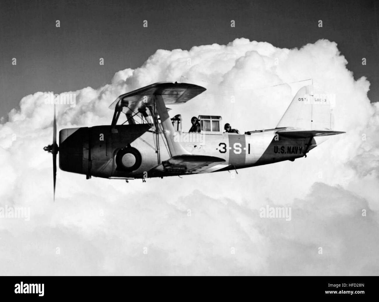 An SBC-3 Helldiver aircraft from VS-3 squadron is shown in flight ...