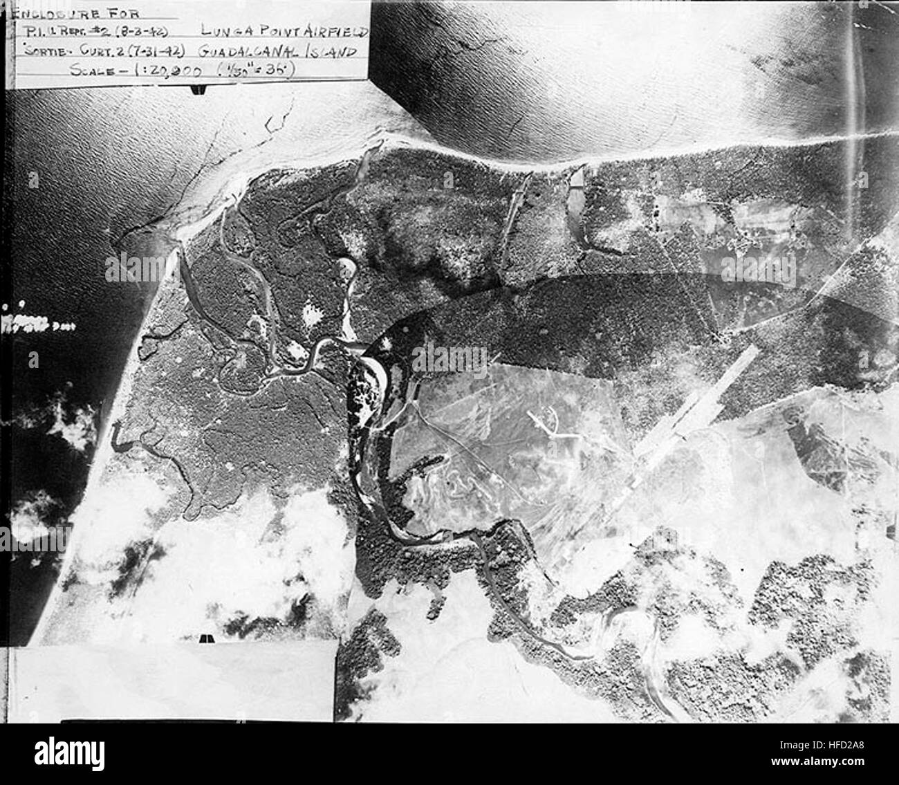 Vertical aerial mosaic of Lunga Point, Guadalcanal Island, showing ...