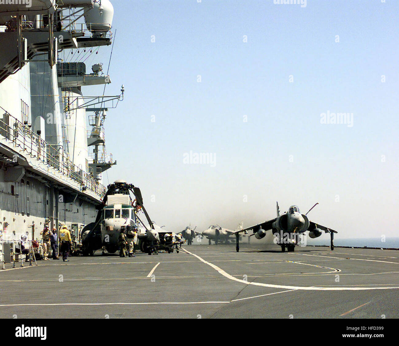 A British Royal Navy FA-2 Sea Harrier takes off from the flight deck of ...