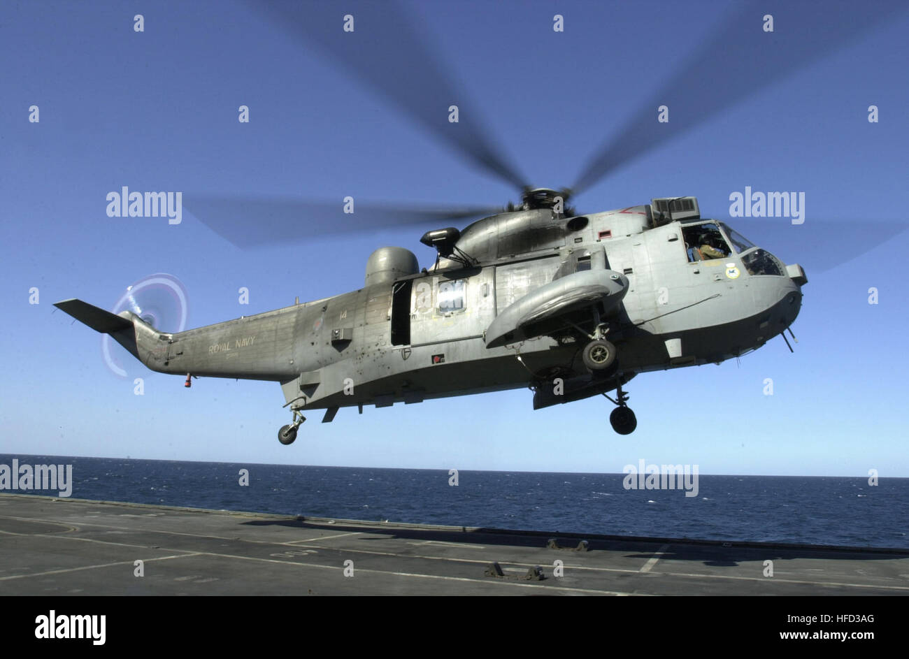 A Royal Navy, MK-6, Sea King helicopter, takes off during a joint ...
