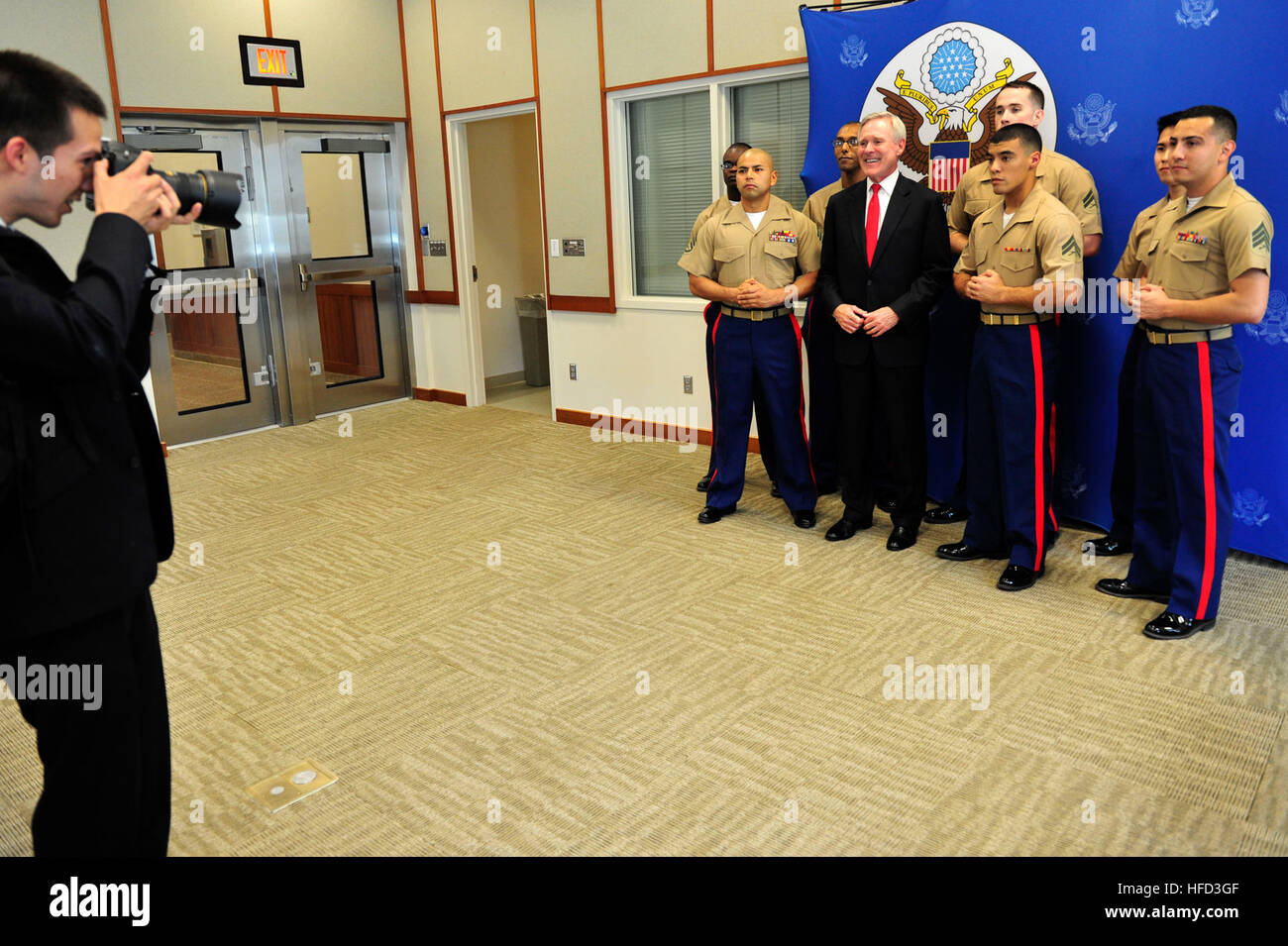 Secretary of the Navy (SECNAV) Ray Mabus, poses for a picture with U.S ...