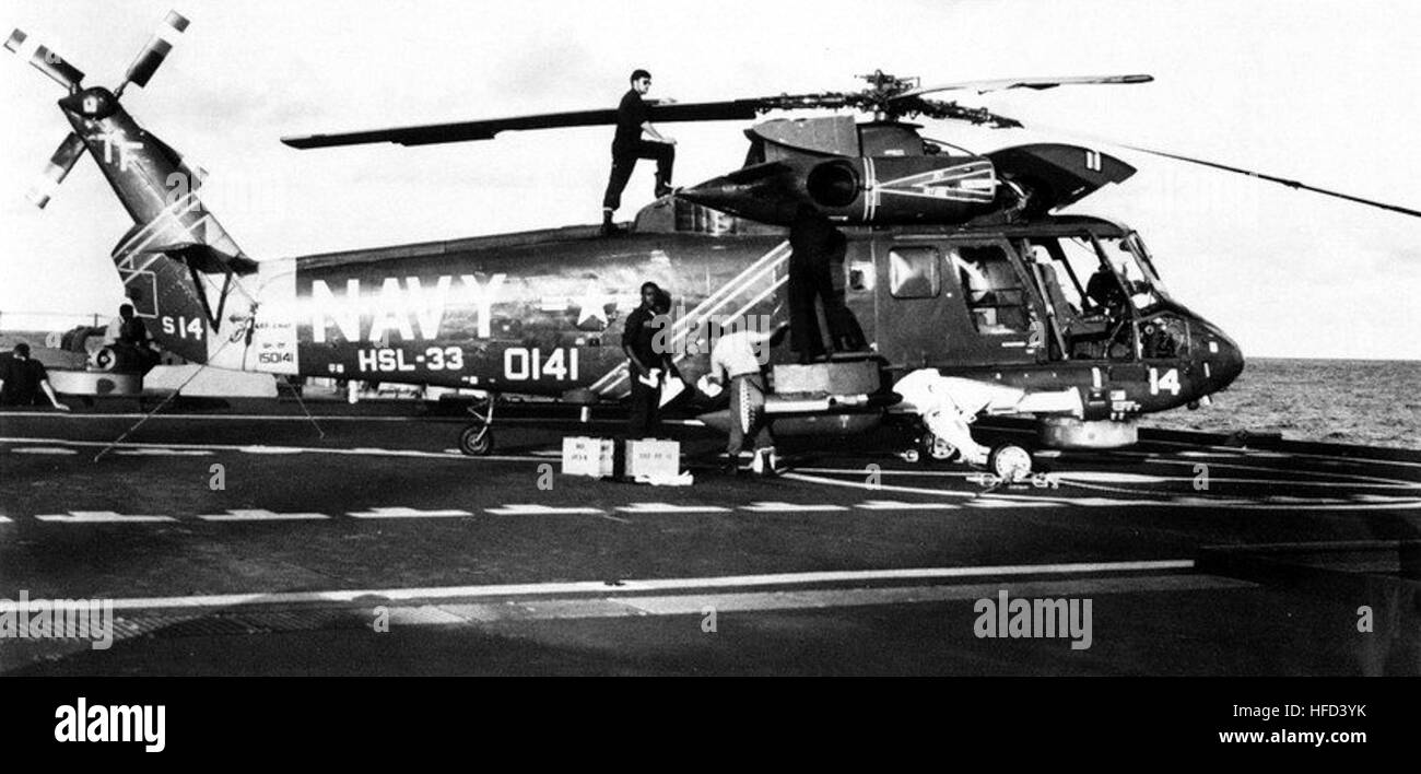 SH-2F of HSL-33 on USS New Jersey (BB-62) c1983 Stock Photo - Alamy