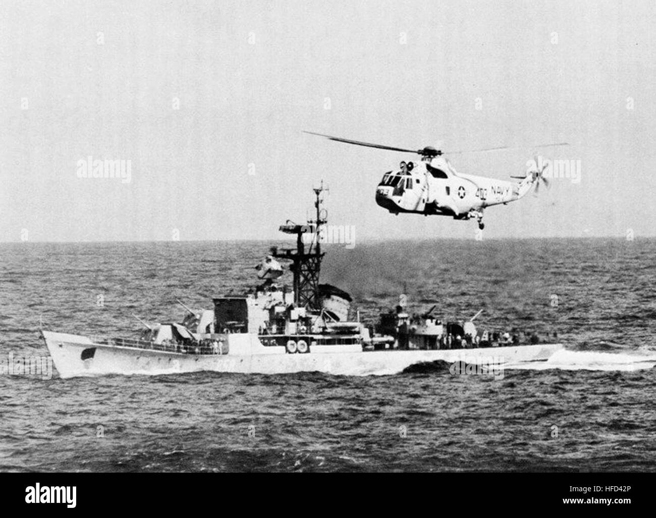 SH-3D of HS-4 over Soviet Riga class frigate 1971 Stock Photo - Alamy