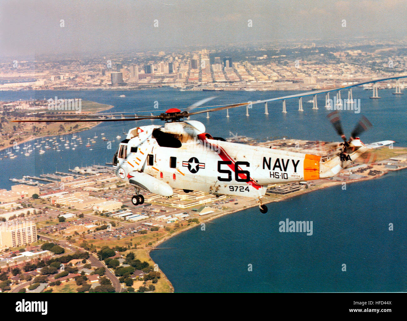 SH-3H Sea King of HS-10 over North Island in 1987 Stock Photo - Alamy