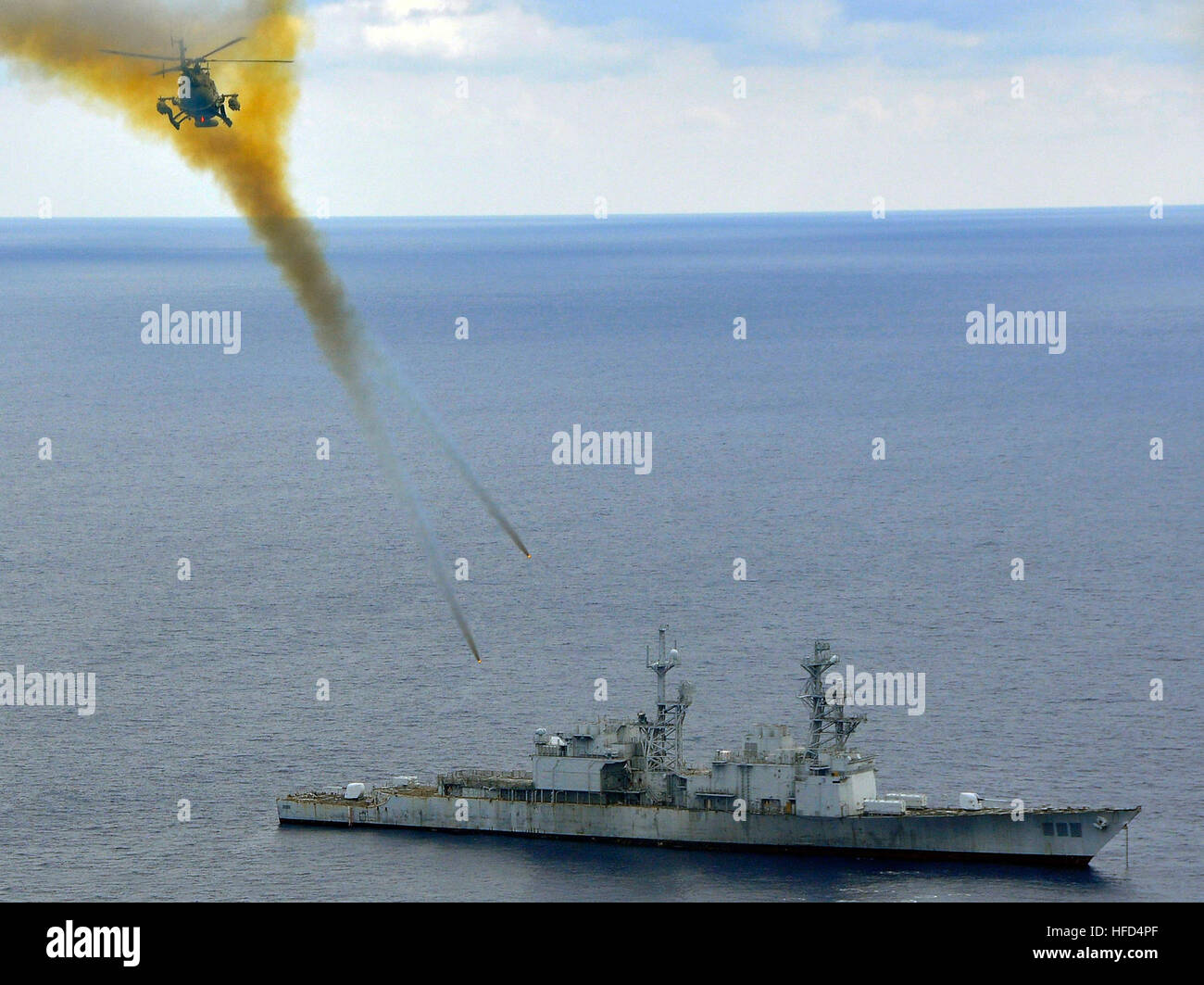 A Mexican BO-105 Bolkow helicopter fires 2.75 inch high-explosive ...