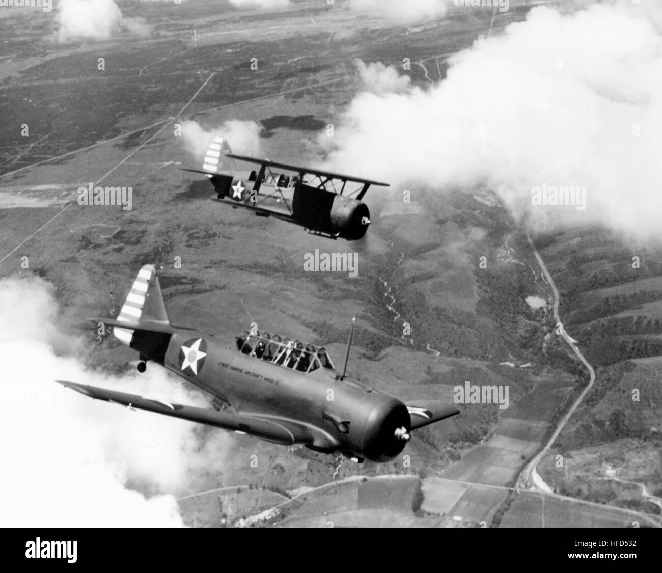 SNJ-3 and SBC-4 from 1st Marine Air Wing 1942 Stock Photo - Alamy