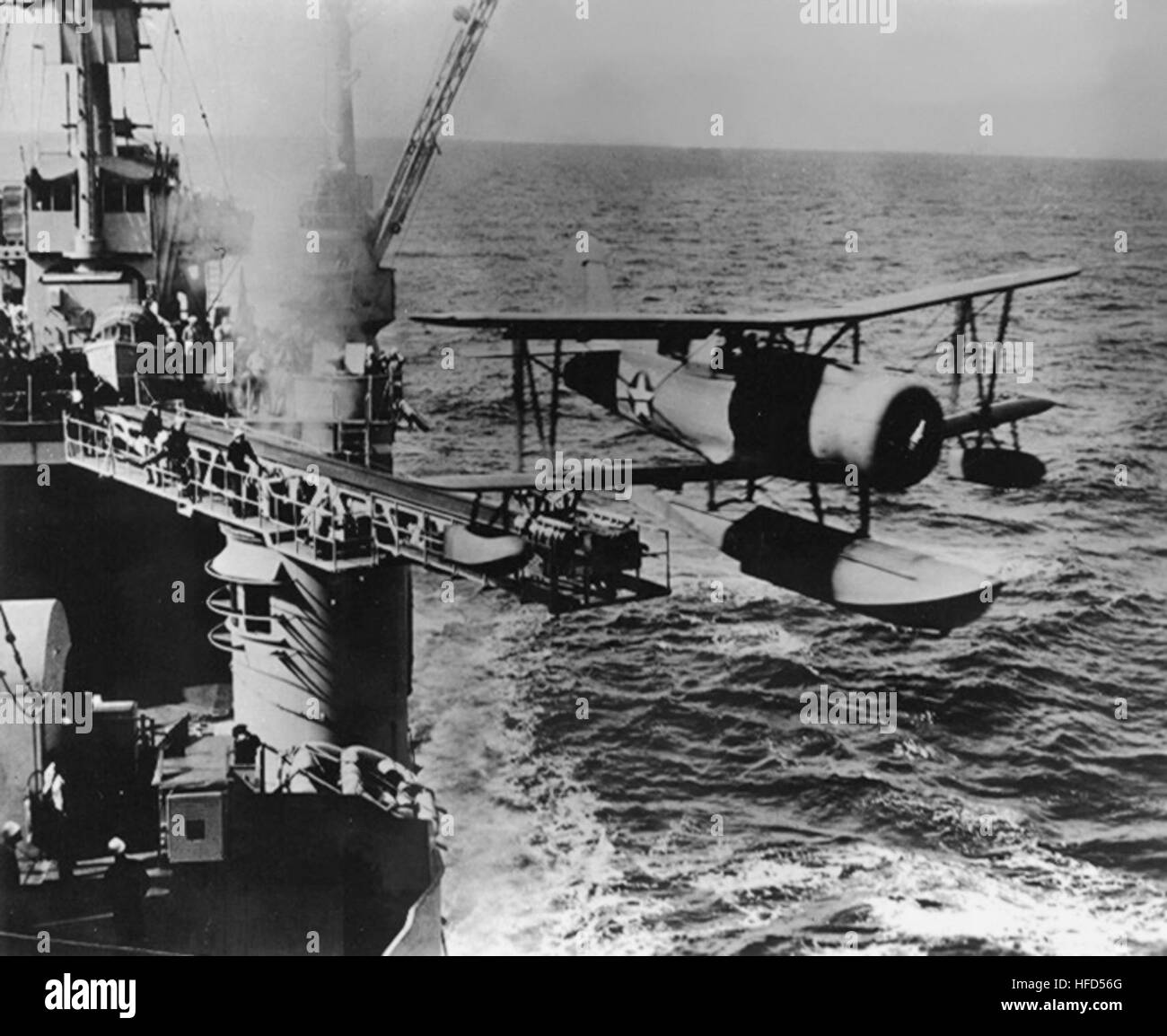 A SOC Seagull reconnaissance aircraft is catapulted from a cruiser in ...