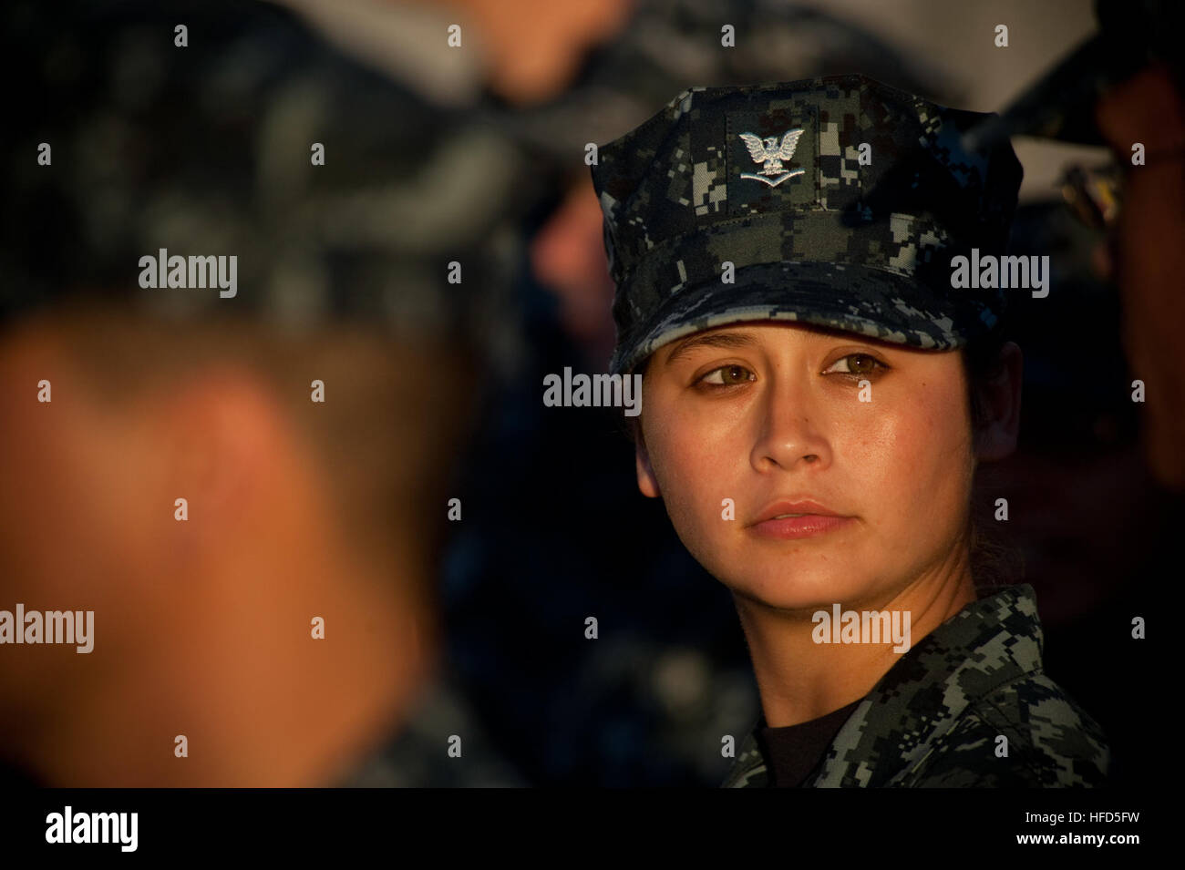 Petty Officer 3rd Class Renee Cabrales, boatswain's mate, stands in ...