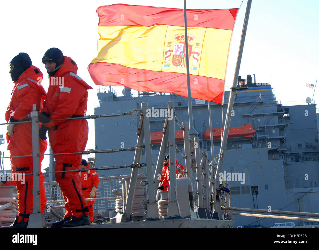 Spanish Sailors take a break after concluding line handling evolutions ...