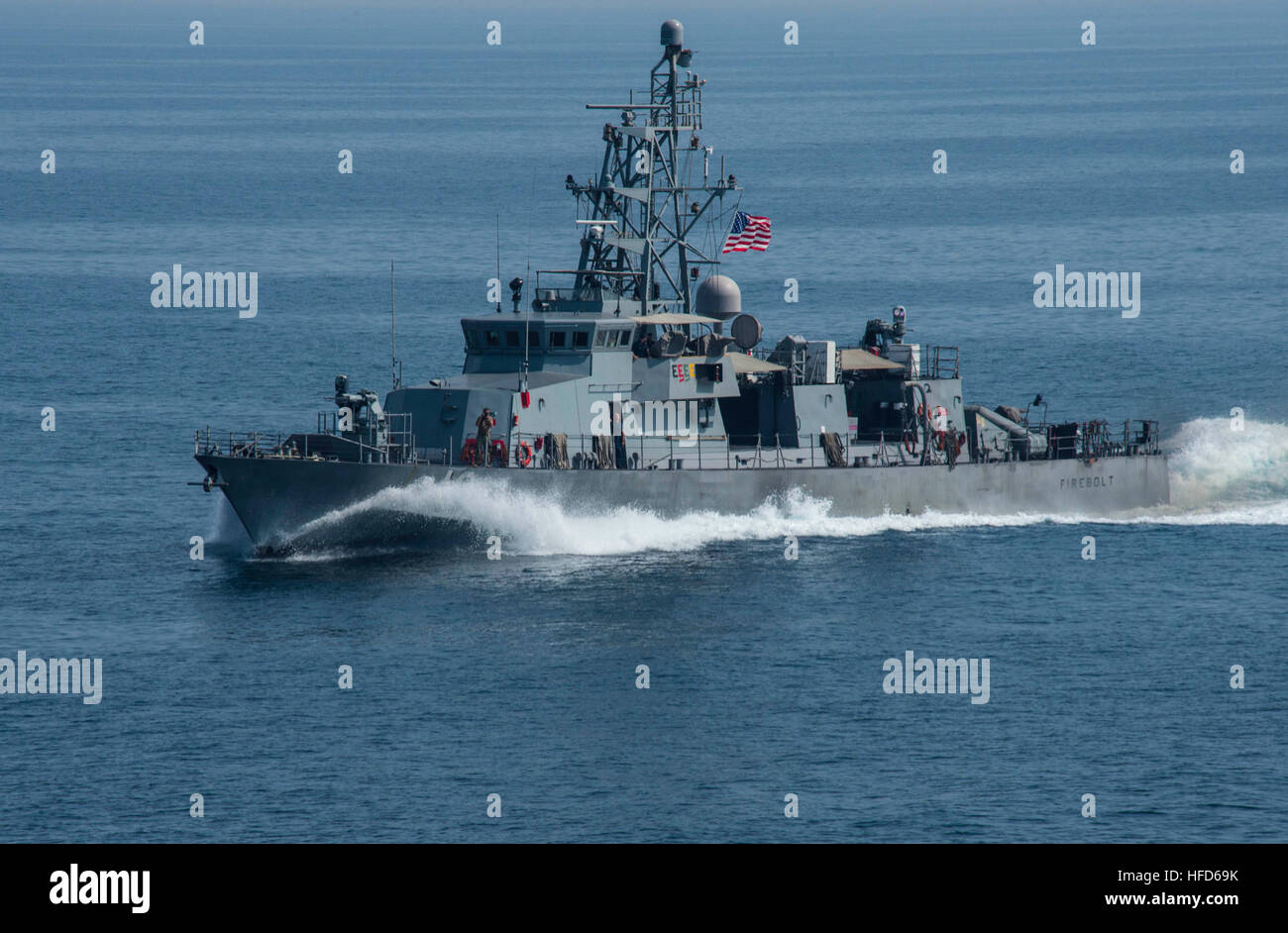 Patrol coastal ship USS Firebolt (PC 10) makes a high-speed run during ...