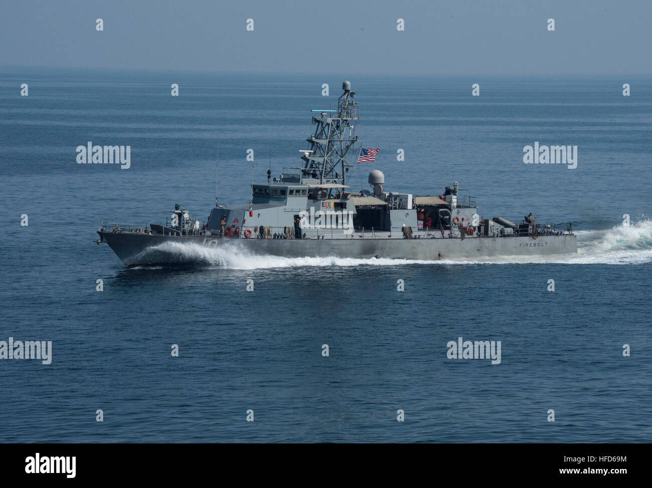 Patrol coastal ship USS Firebolt (PC 10) makes a high-speed run during ...