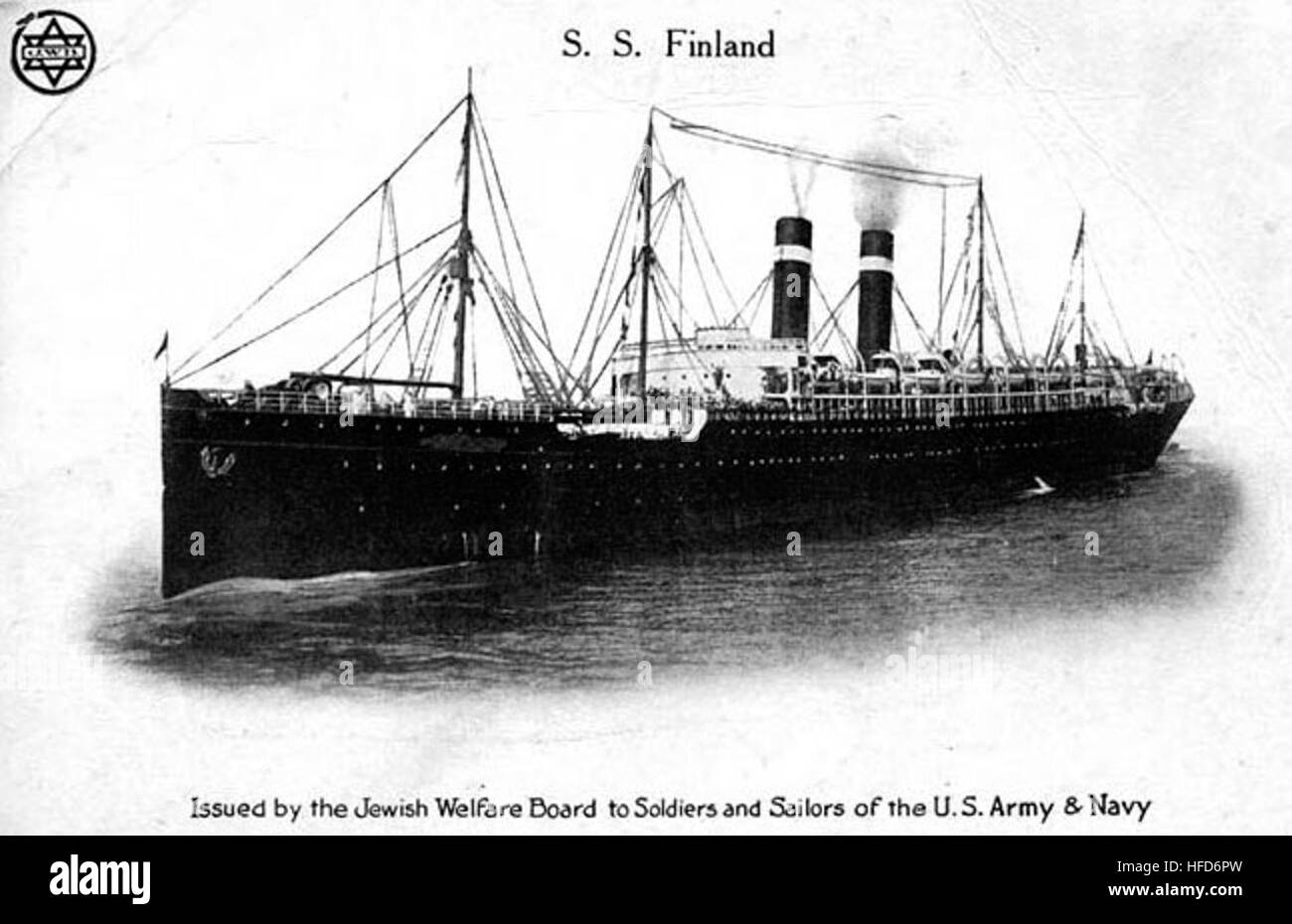 SS Finland, Jewish Welfare Board Soldiers & Sailors Post Card, front ...