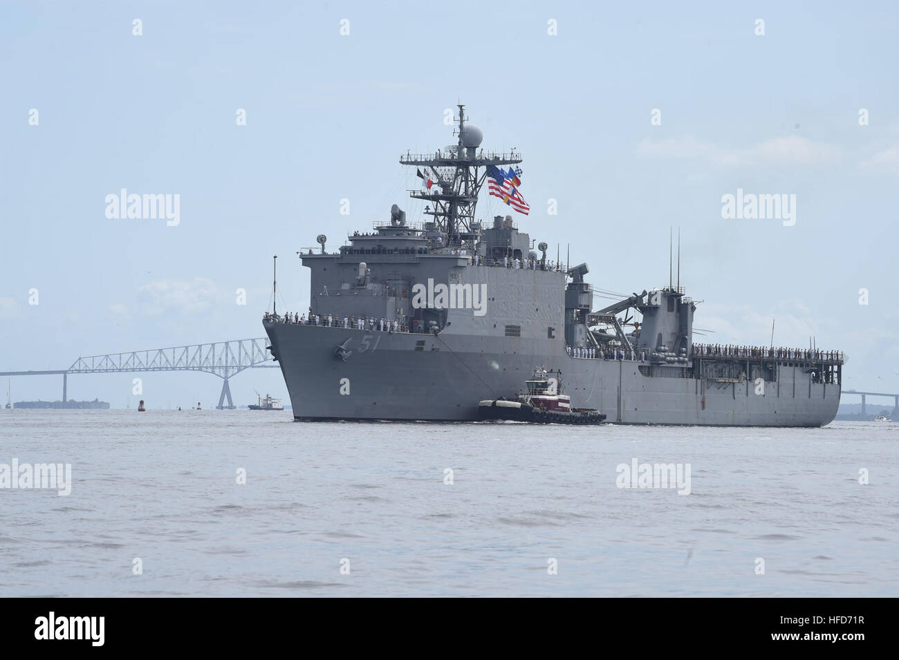 The dock landing ship USS Oak Hill (LSD-51) transits to Baltimore as ...