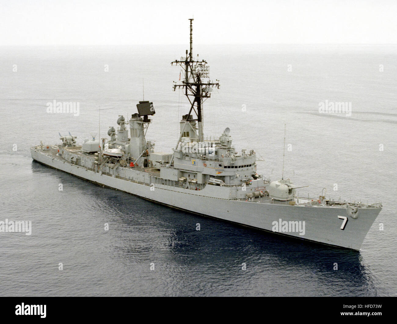 An aerial starboard bow view of the guided missile destroyer USS HENRY ...