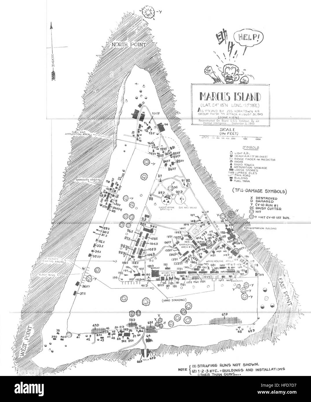 A 1943 strike map depicts operational plans for Marcus Island, showing ...