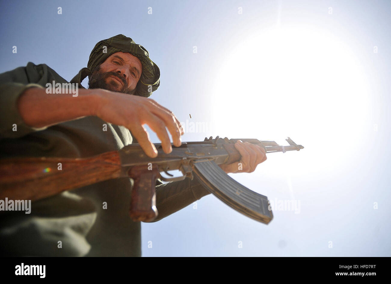 An Afghan Local Police recruit prepares to fire his AK-47 rifle at ...