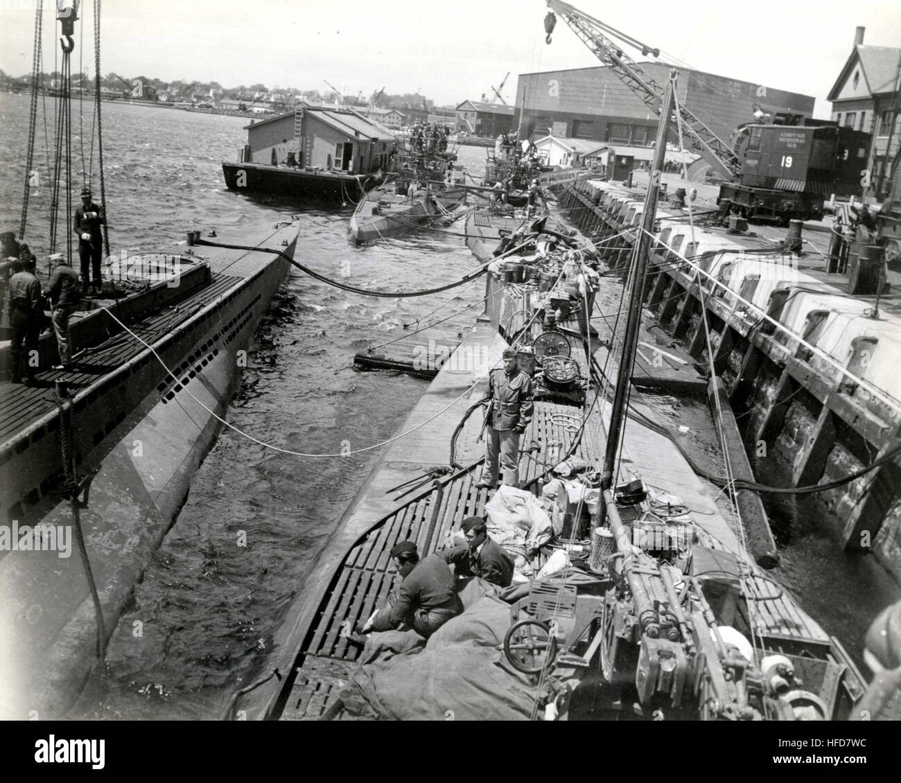Surrendered German submarines at Portmouth Navy Yard 1945 Stock Photo ...